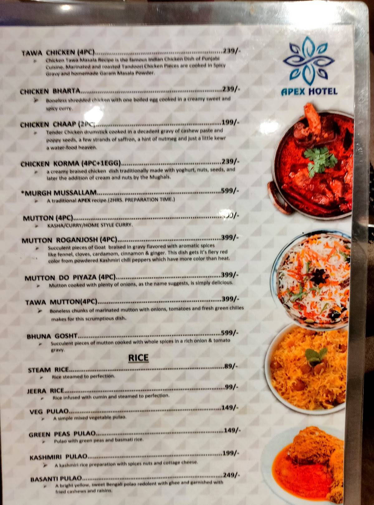 Menu at Apex Hotel, Berhampore