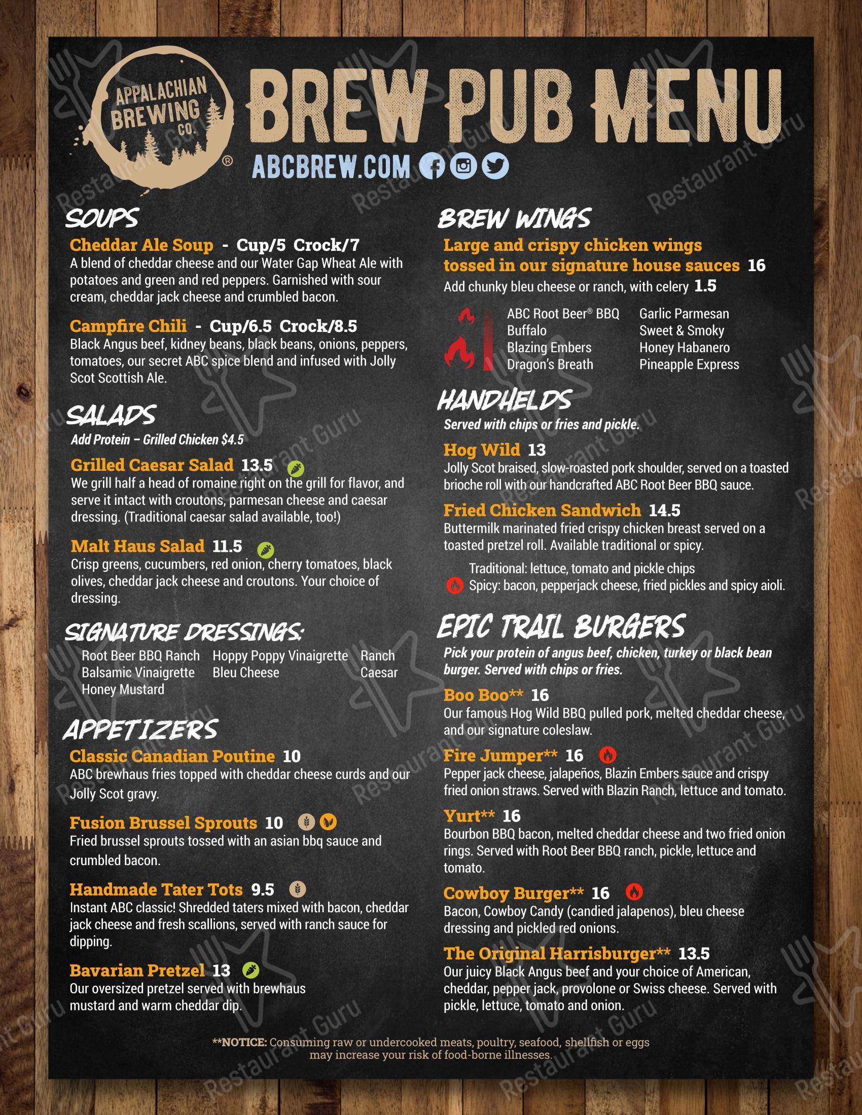 Menu at Appalachian Brewing Company 1757 Grille restaurant, Carlisle