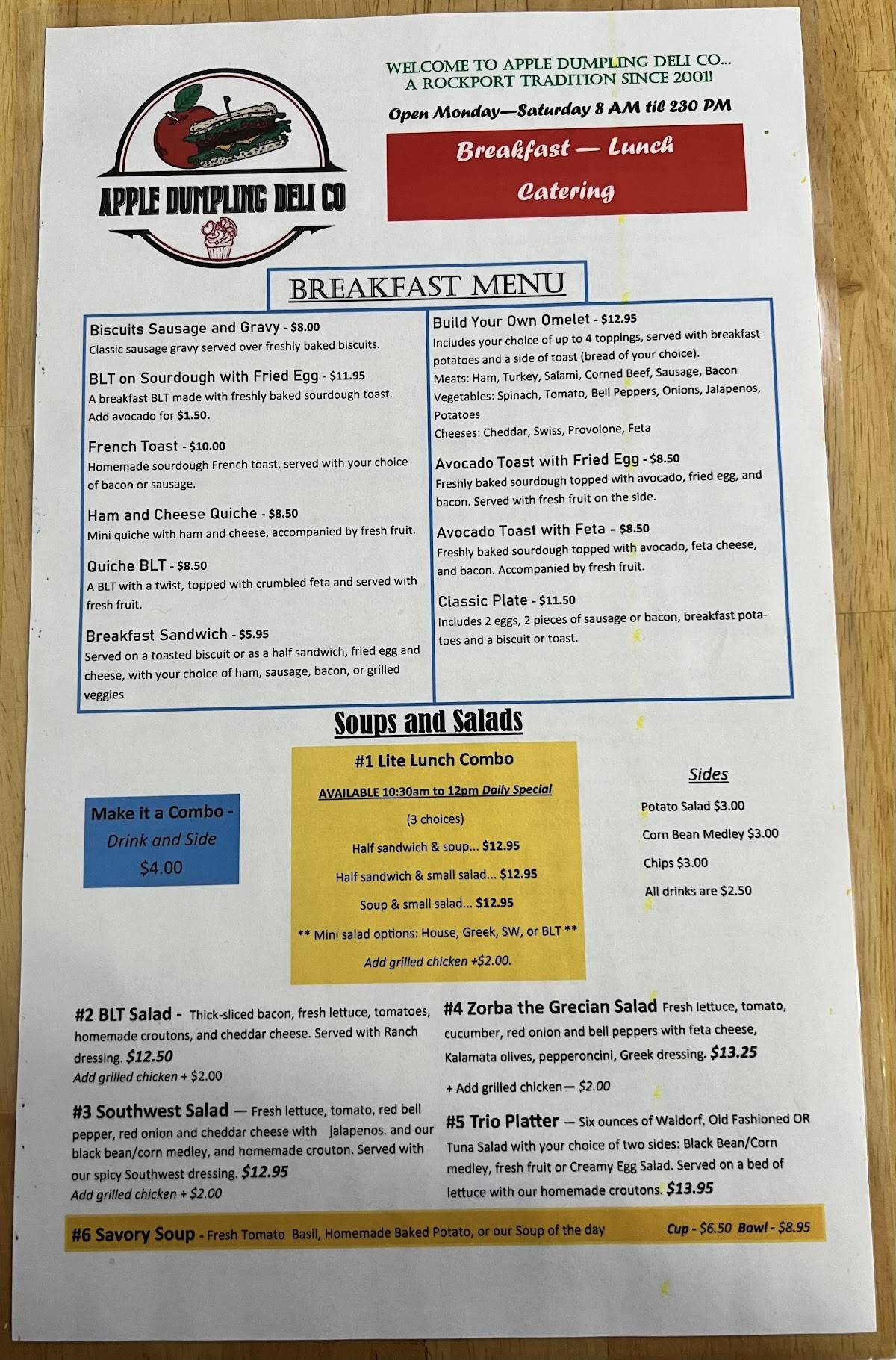 Menu at Apple Dumpling Deli Co desserts, Rockport