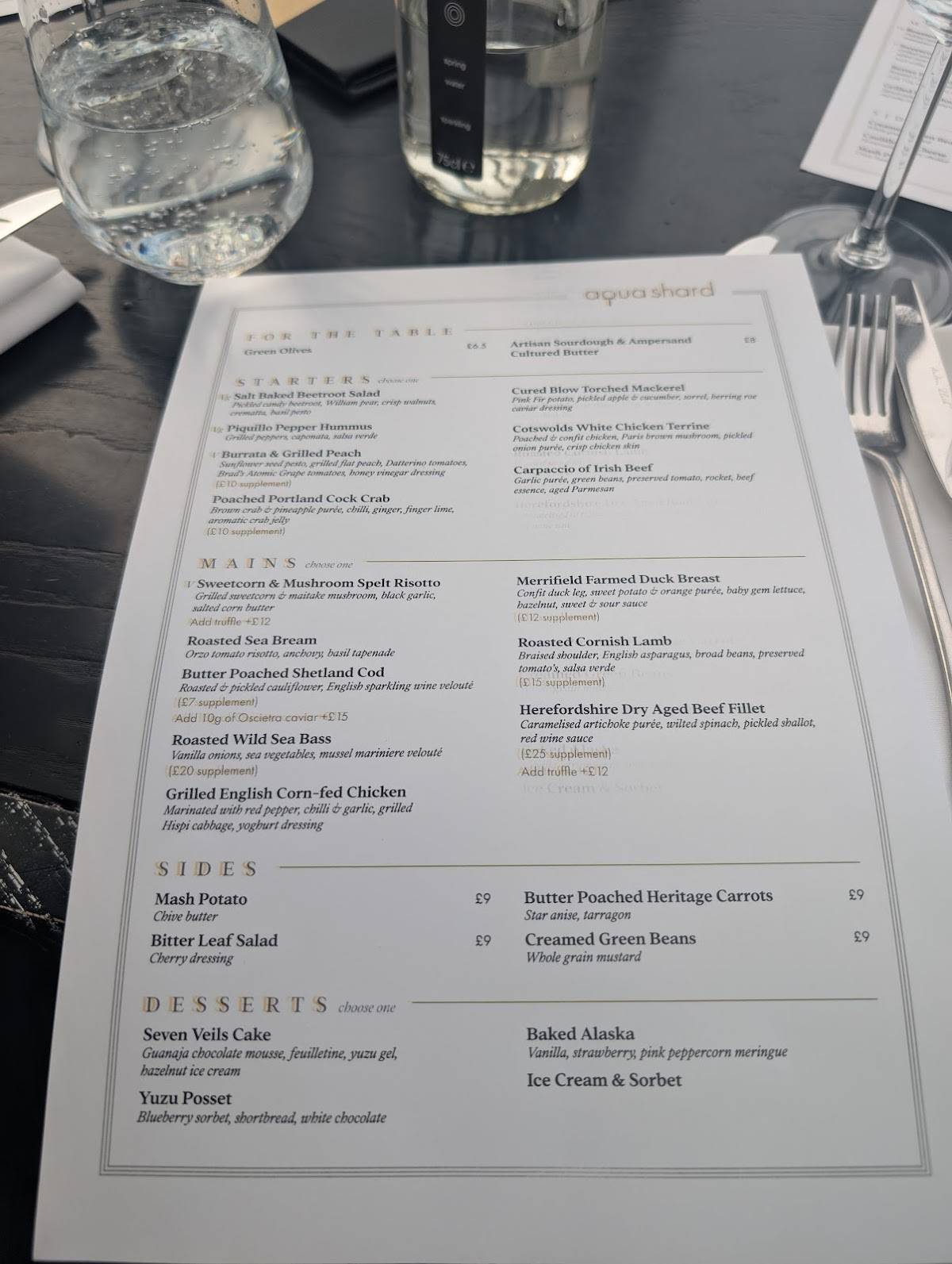 Menu at Aqua Shard pub & bar, London, Level 31