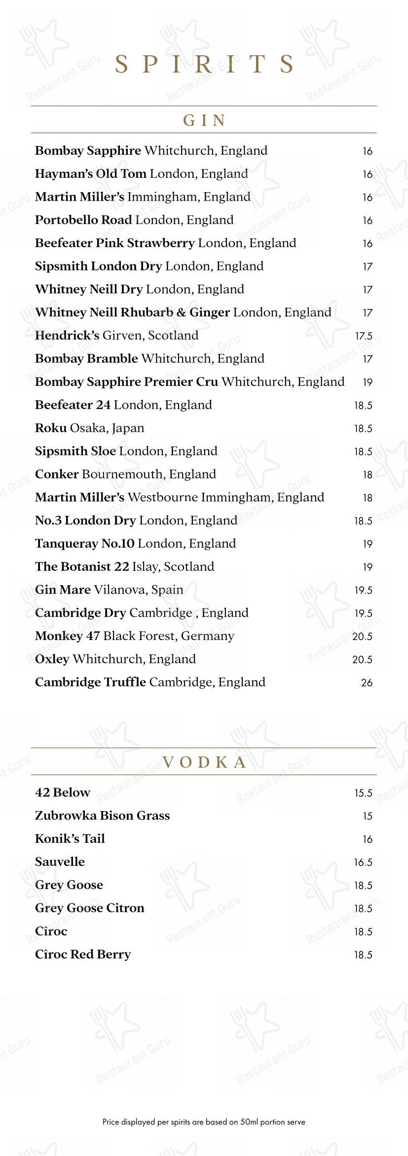 Menu at Aqua Shard pub & bar, London, Level 31