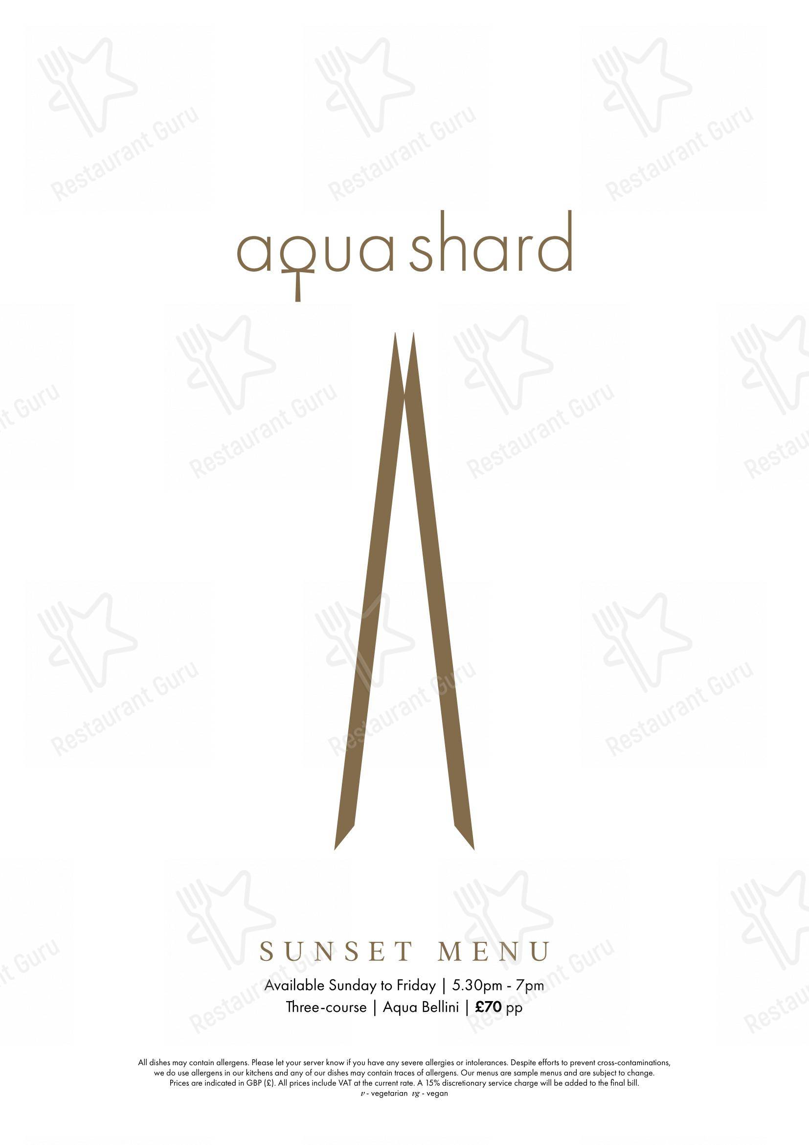 Menu at Aqua Shard pub & bar, London, Level 31