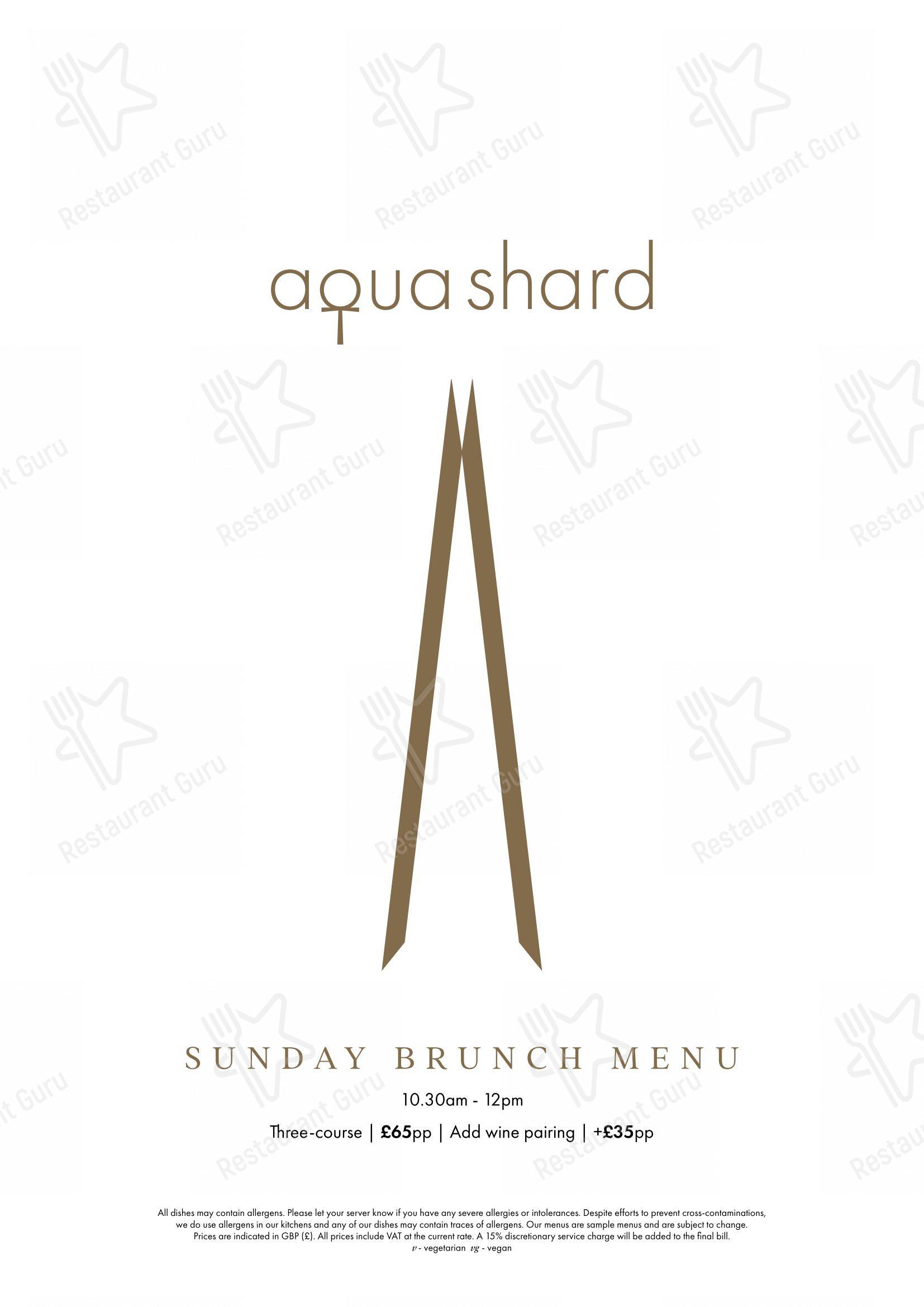 Menu at Aqua Shard pub & bar, London, Level 31
