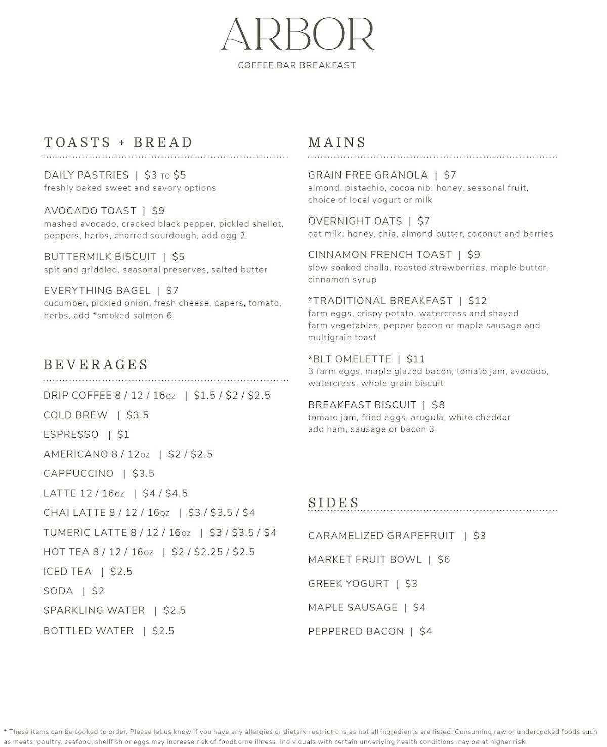 Menu at Arbor pub & bar, Fort Wayne, 204 W Main St