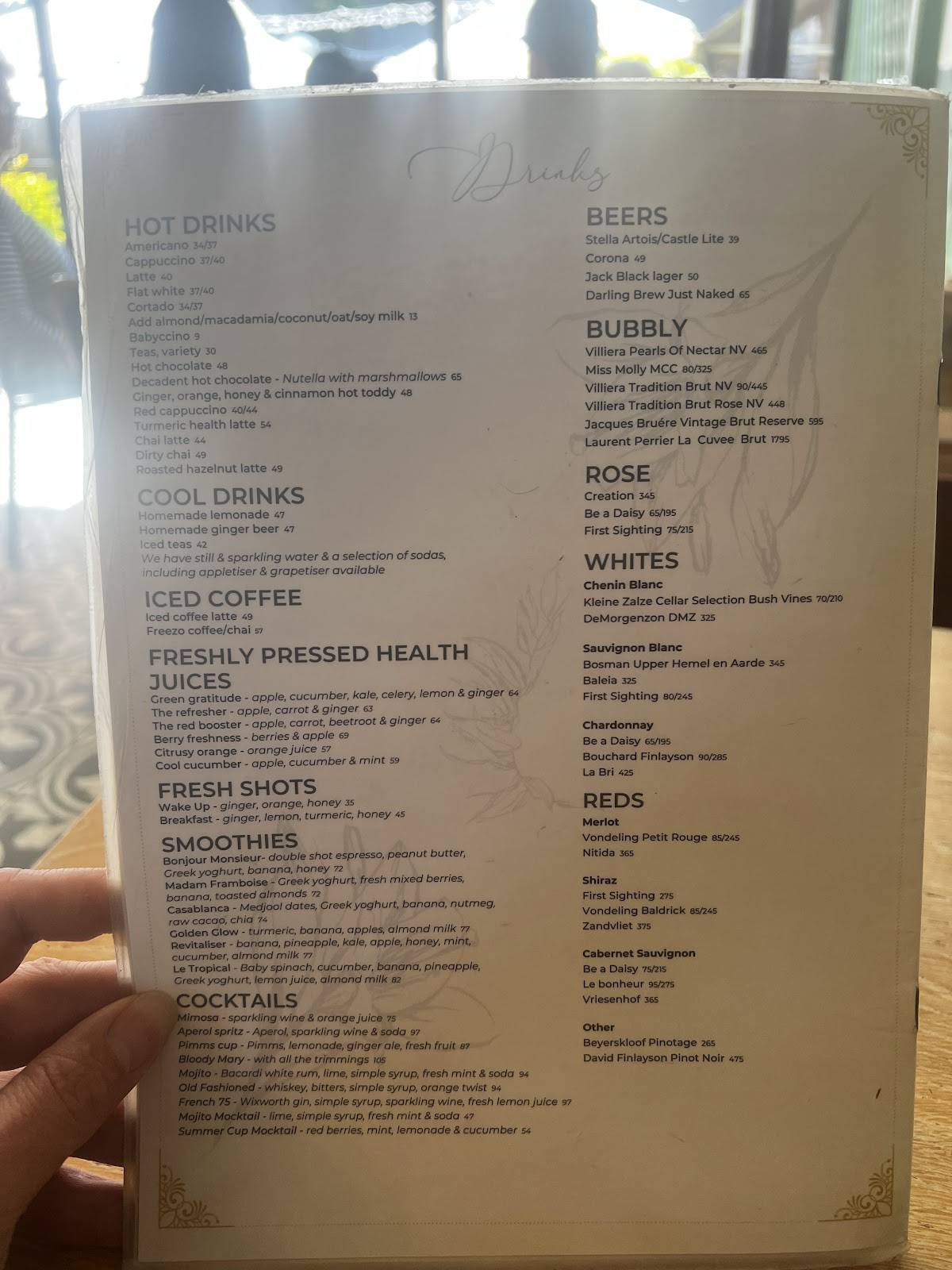 Carta de Arbour Café & Courtyard, Johannesburgo
