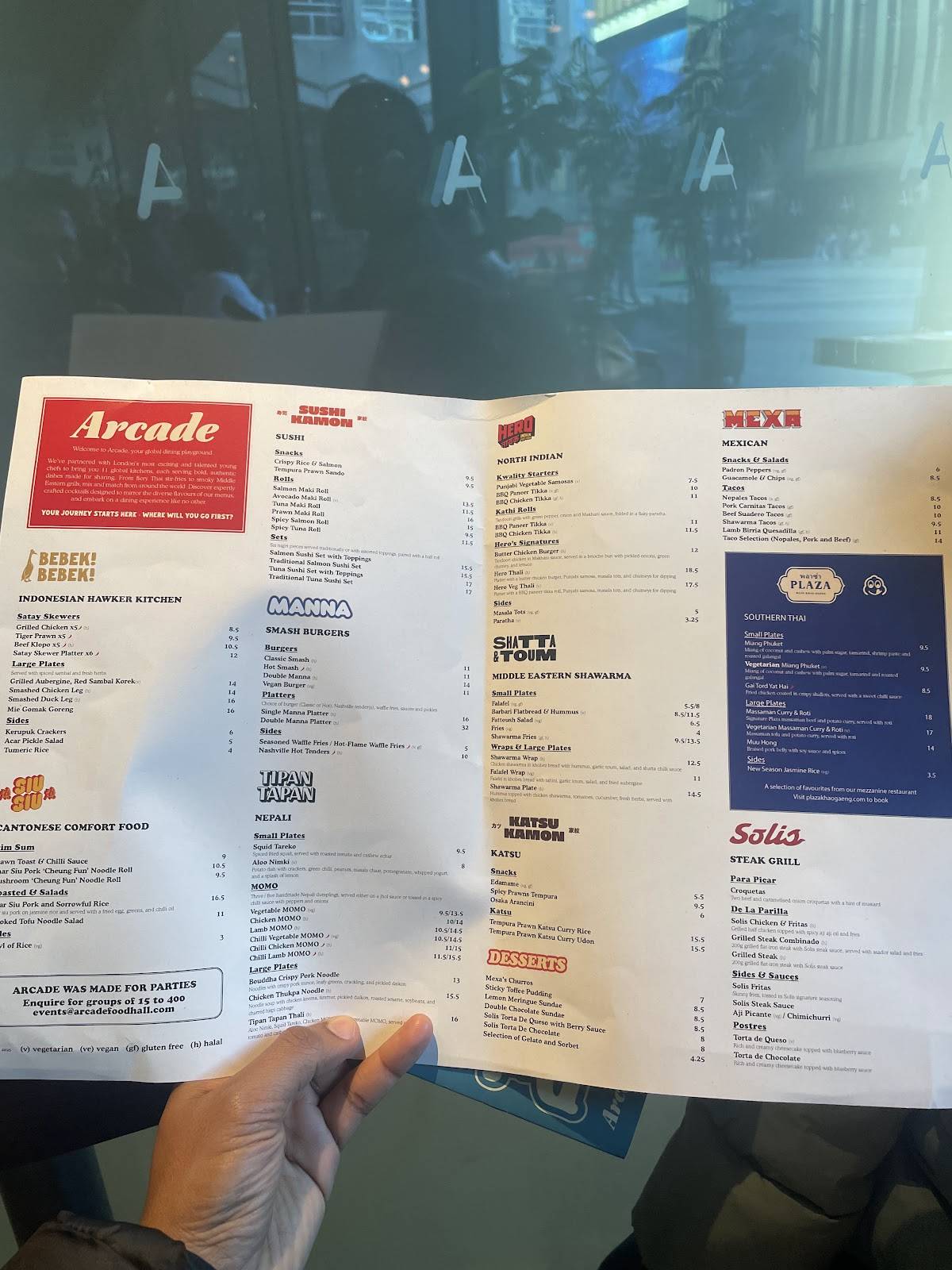 Menu at Arcade Food Hall restaurant, London