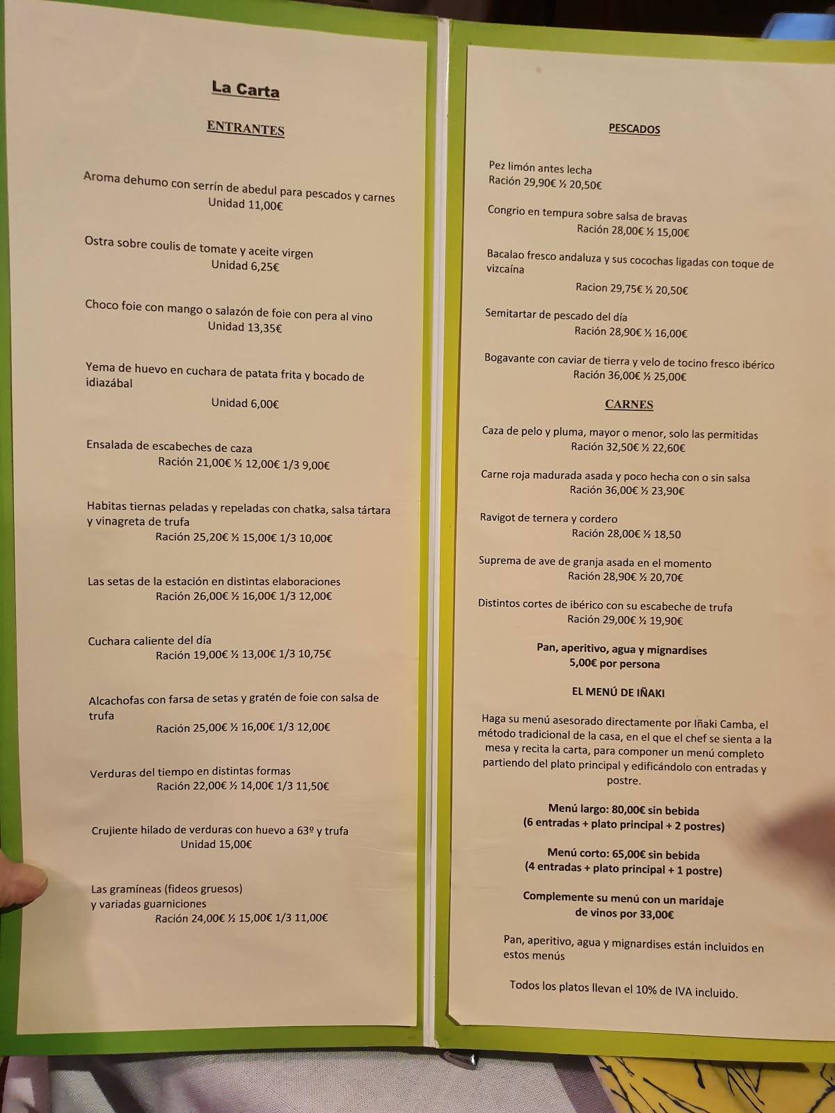 Menu at Arce restaurant, Madrid, C. de Augusto Figueroa