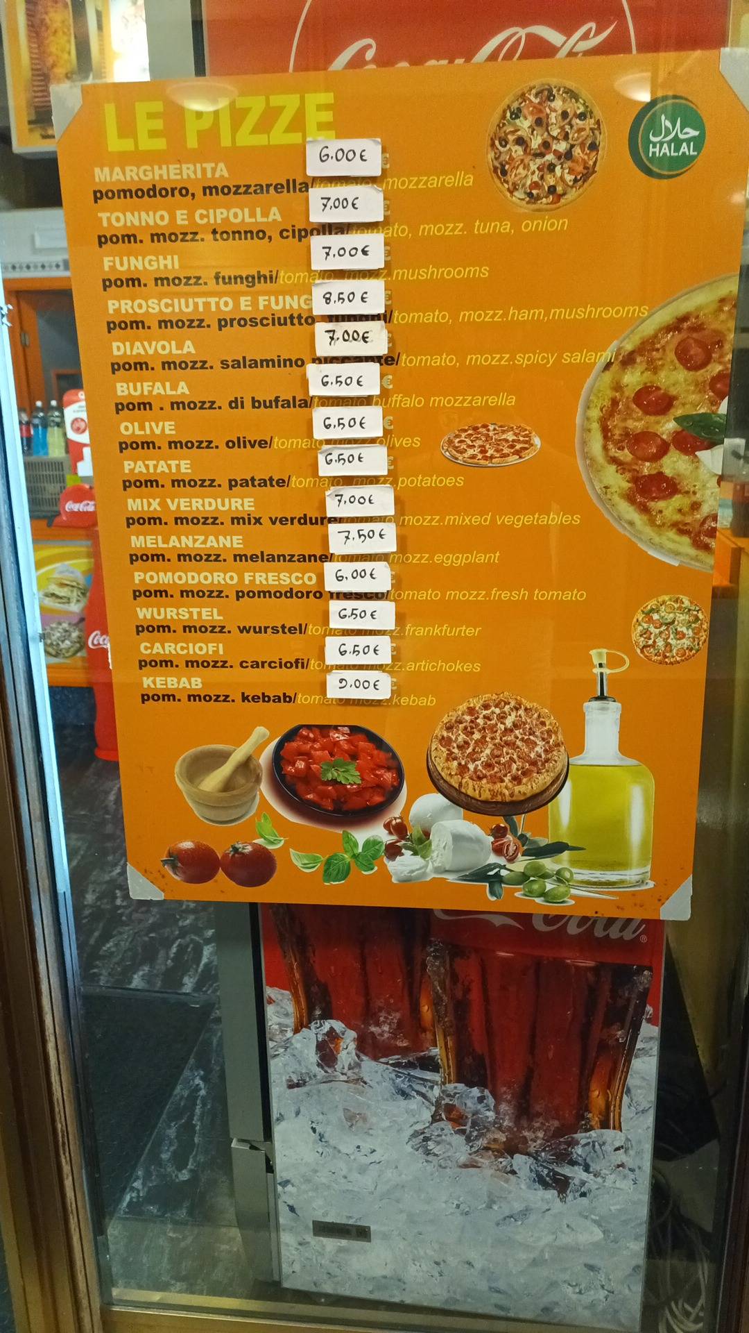Menu da Arena pizzeria kebab, Verona
