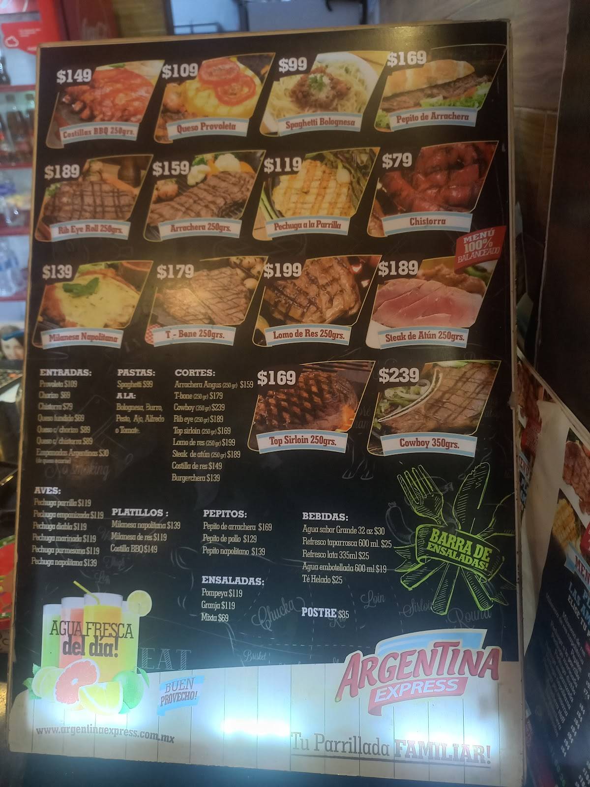Carta del restaurante Argentina Express, Cancún, Plaza Las Americas