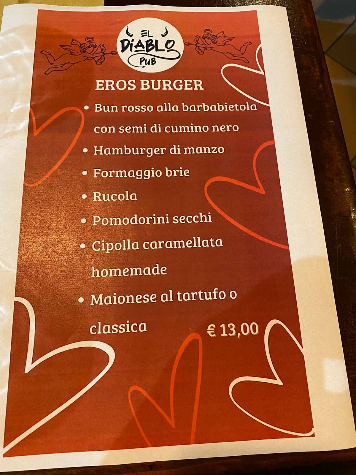 Menu at El Diablo Pub, Dolo
