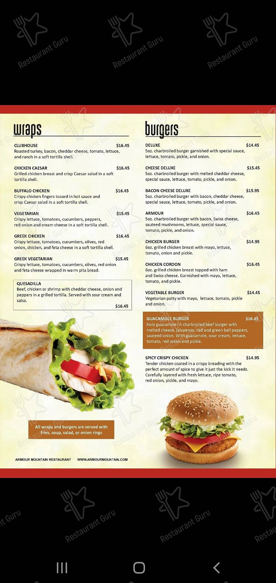 Menu at Armour Mountain Restaurant, Barrière