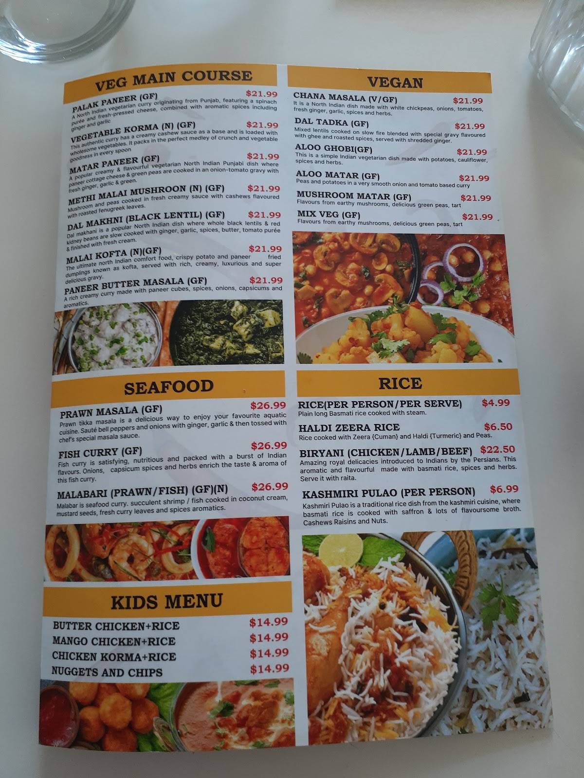 Menu at Aroma indian restaurant, Dapto