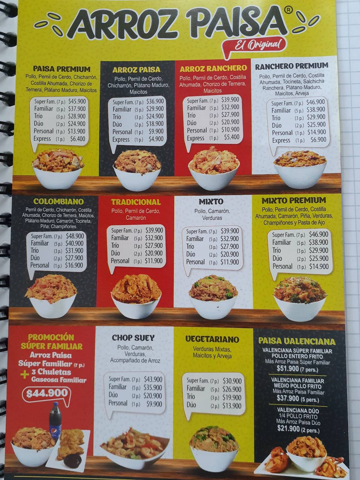Menu at Arroz Paisa El Original Cali La Quinta restaurant, Cali, Cl. 5 ...