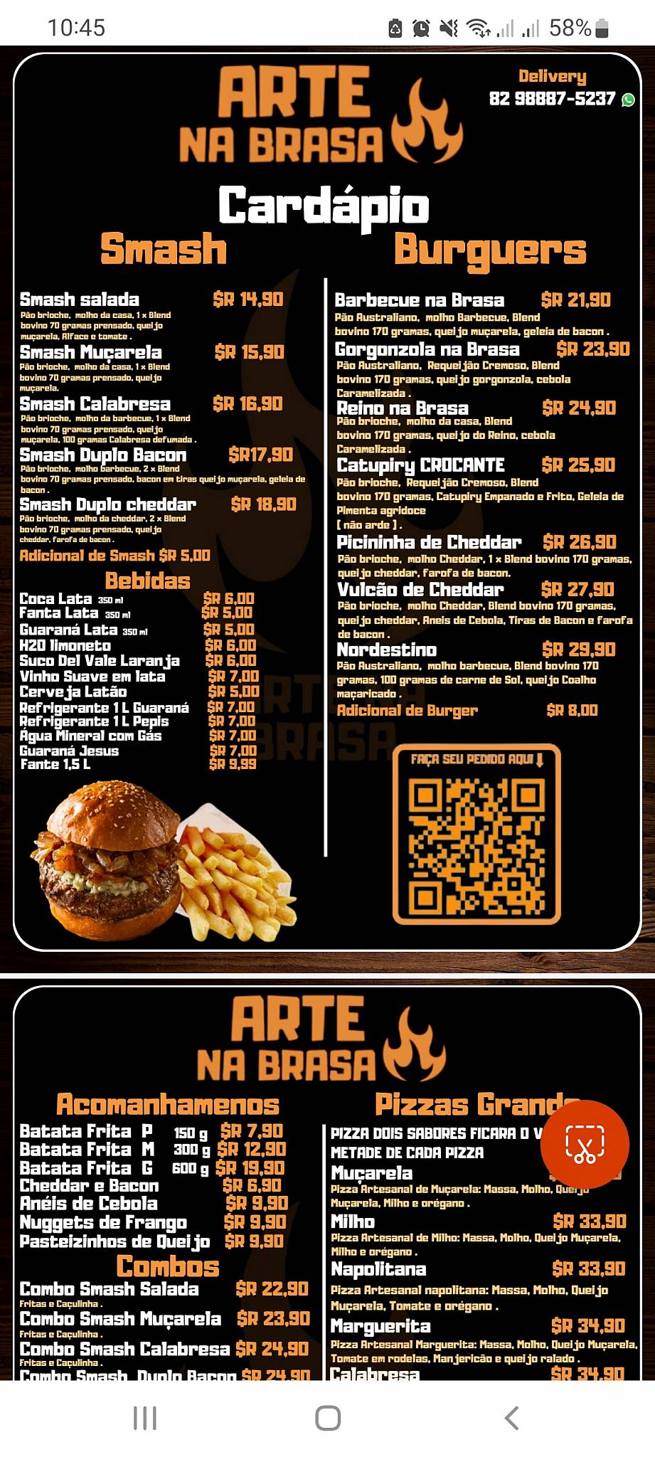 Menu em Arte na Brasa Maceió restaurante, Maceió