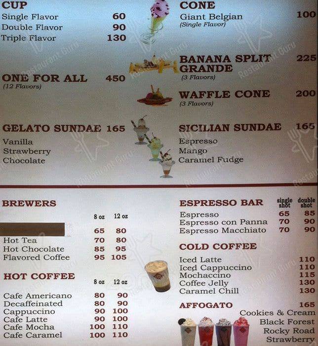 Menu at Art's Cream Gallery desserts, Quezon City, Trinoma Landmark