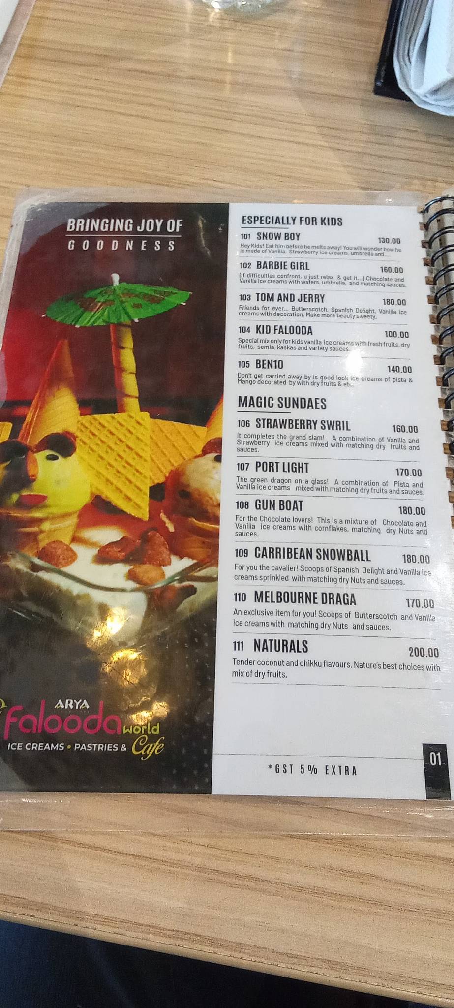 Menu at Arya Falooda World, New Mahe