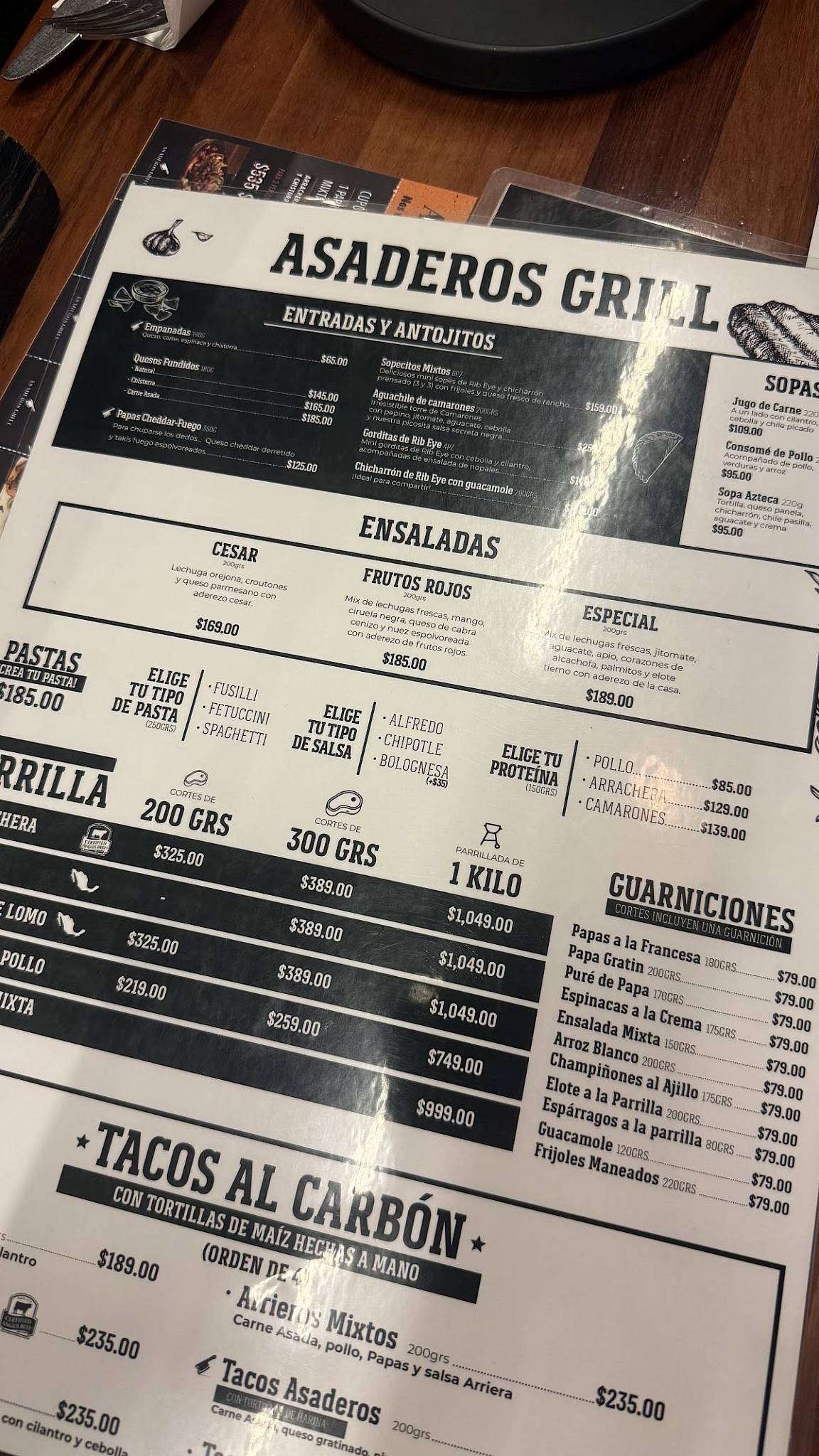 Carta de parrilla Asaderos Grill Plaza Carso, Ciudad López Mateos