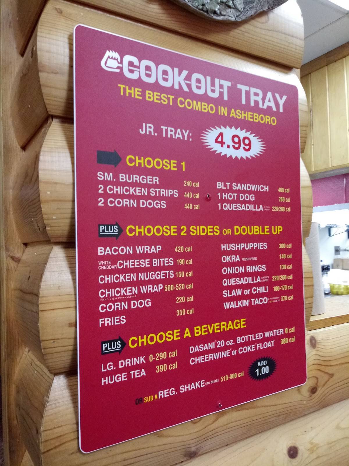 Menu at Cook Out fast food, Asheboro