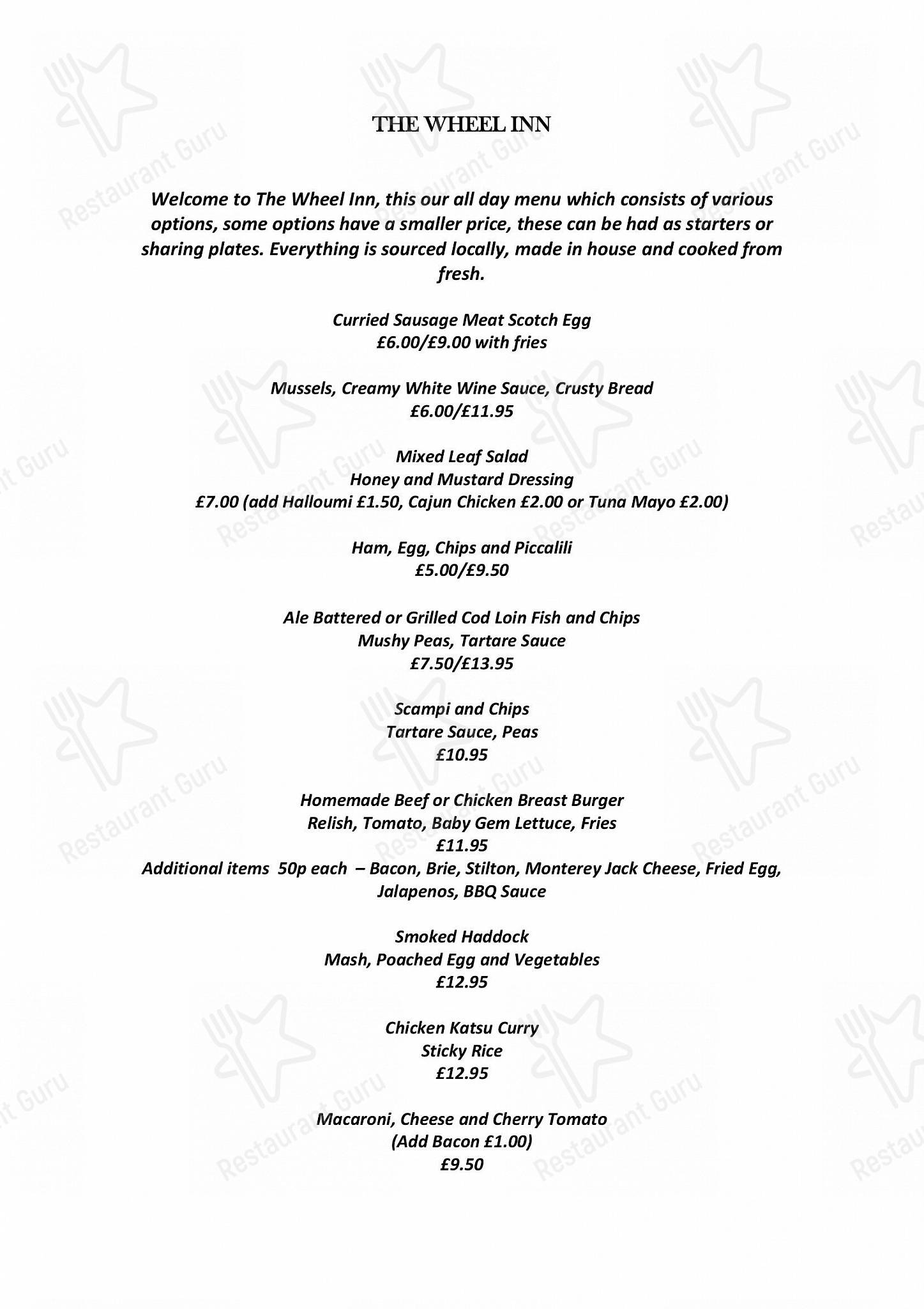 Menu at Wheel Inn pub & bar, Ashford, Westwell Lane