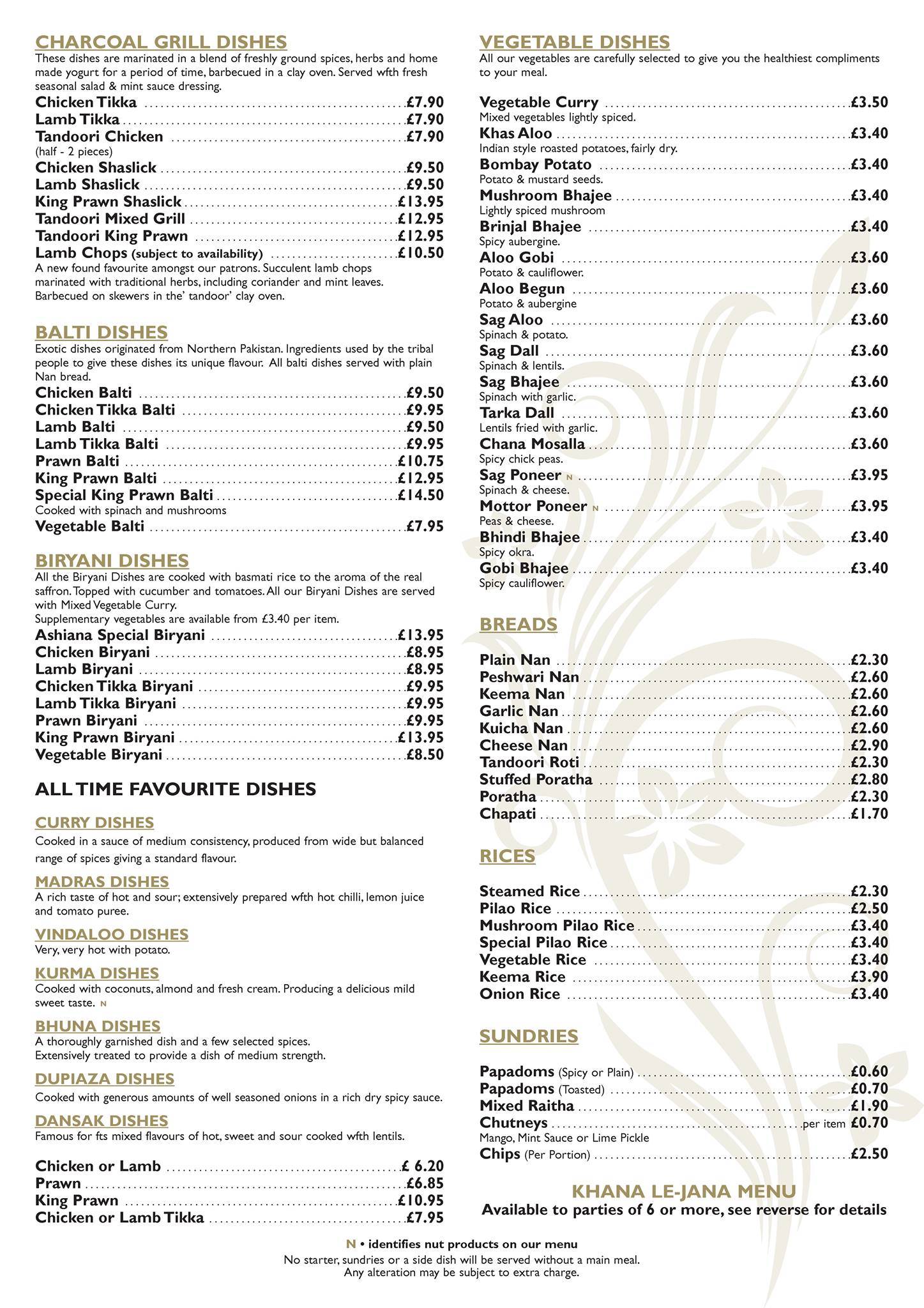 Menu at Ashiana Spice restaurant, Royston