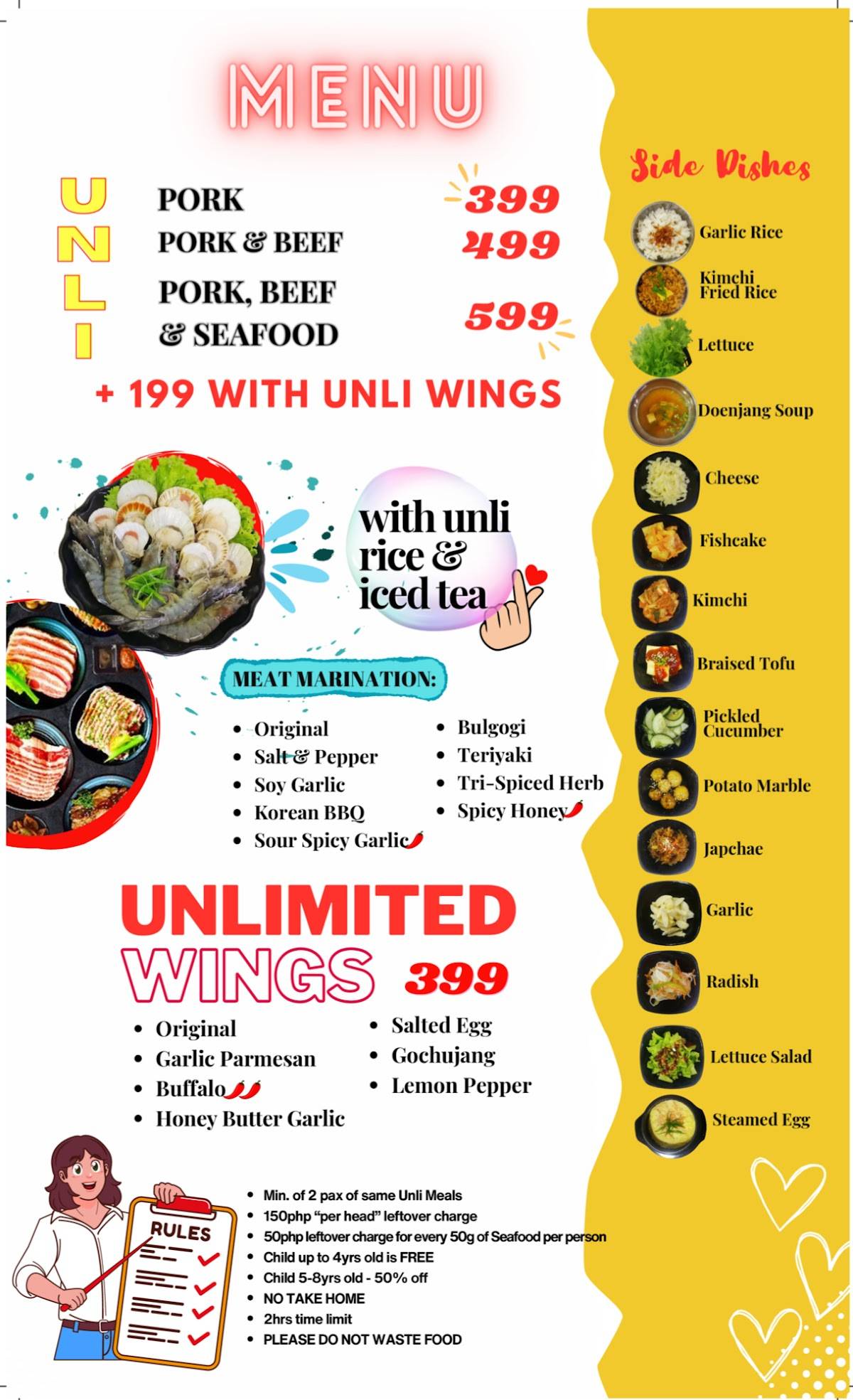 Menu at Ashishi Unlimited Wings & Samgyupsal restaurant, Manila