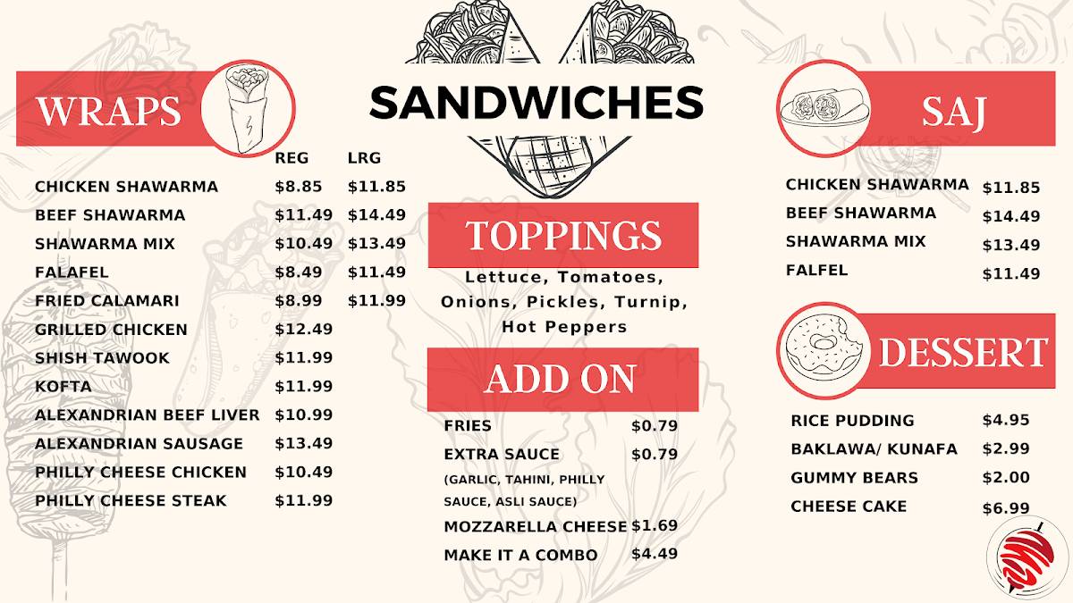 Menu at Asli Shawarma restaurant, Mississauga