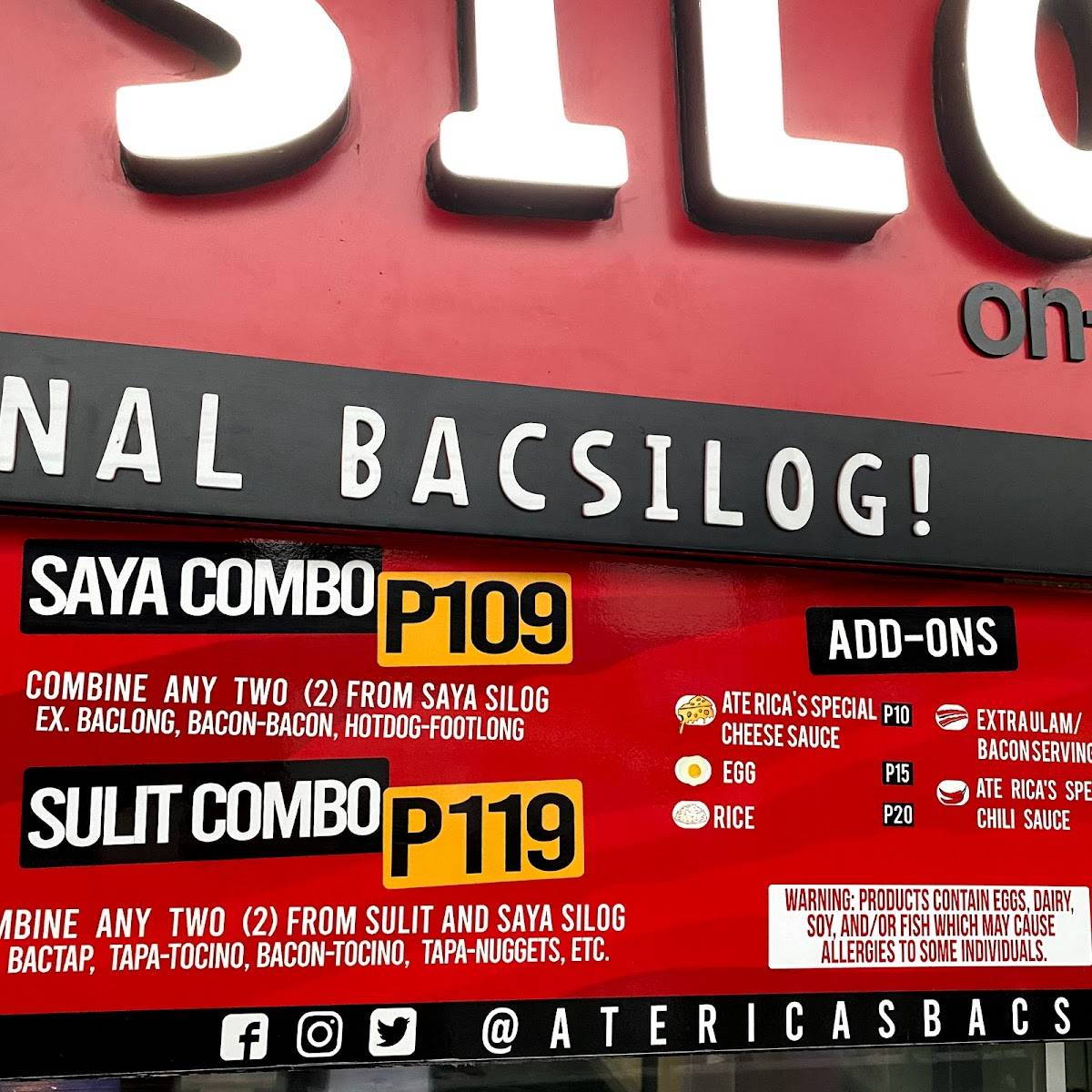 Carta del restaurante Ate Rica’s Bacsilog, Mexico
