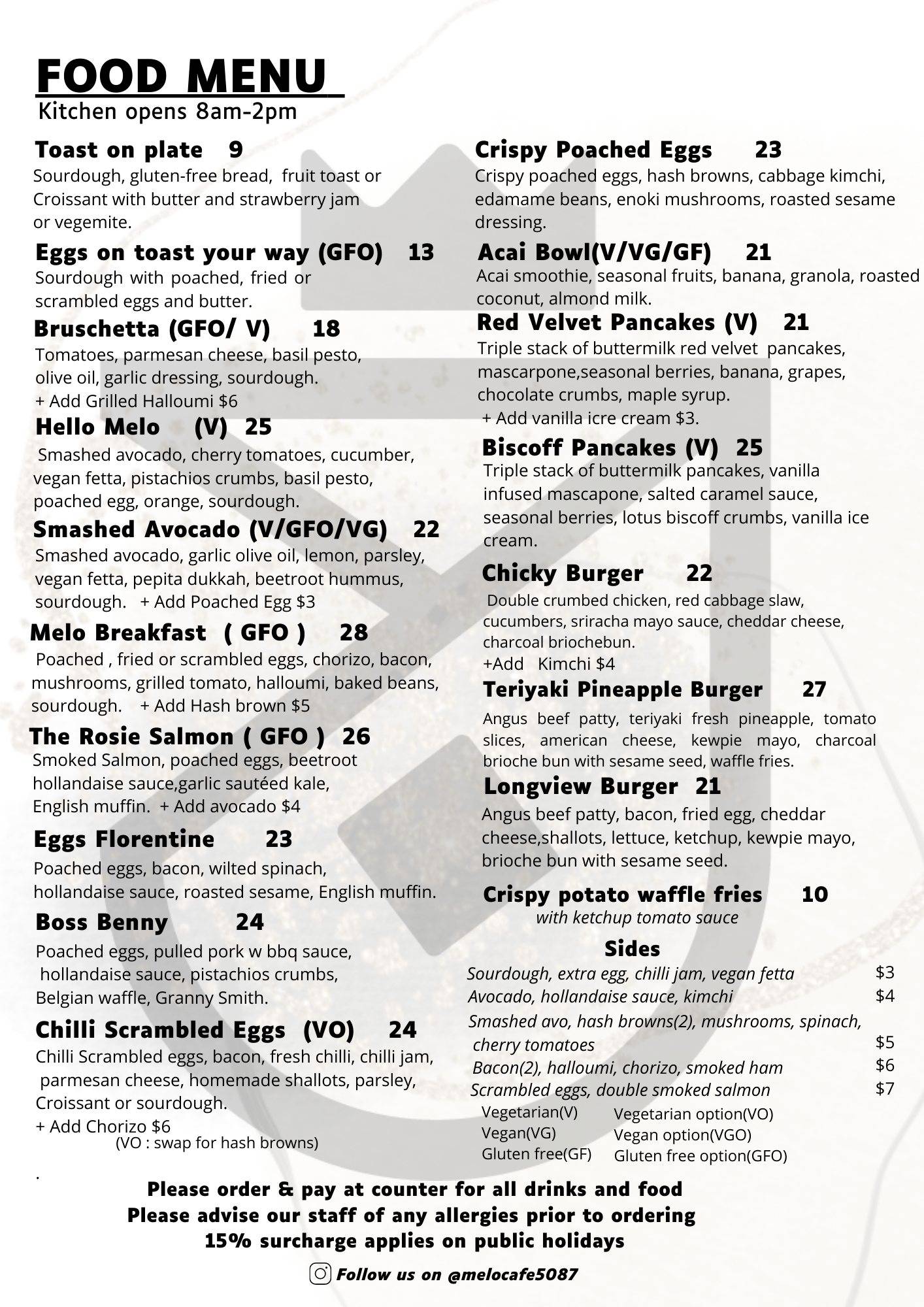 Menu at Melo Cafe, Windsor Gardens