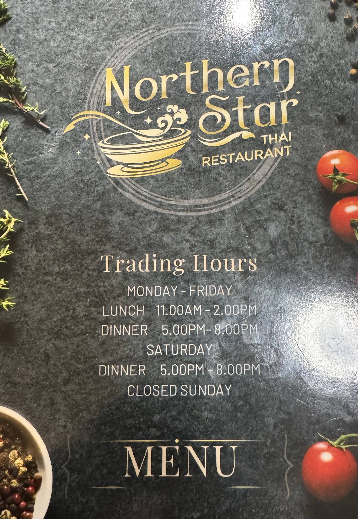Menu at Northern Star Thai Restaurant, Atherton