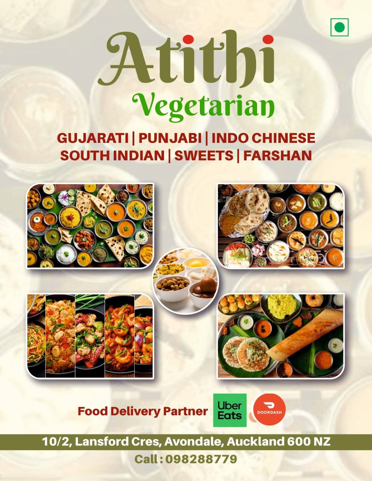 Menu at Atithi-Vegetarian restaurant, Auckland