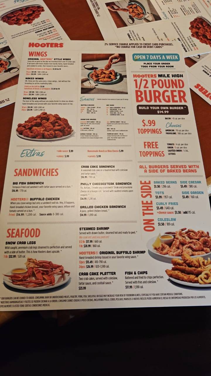 Menu at Hooters pub & bar, Atlantic City, Boardwalk