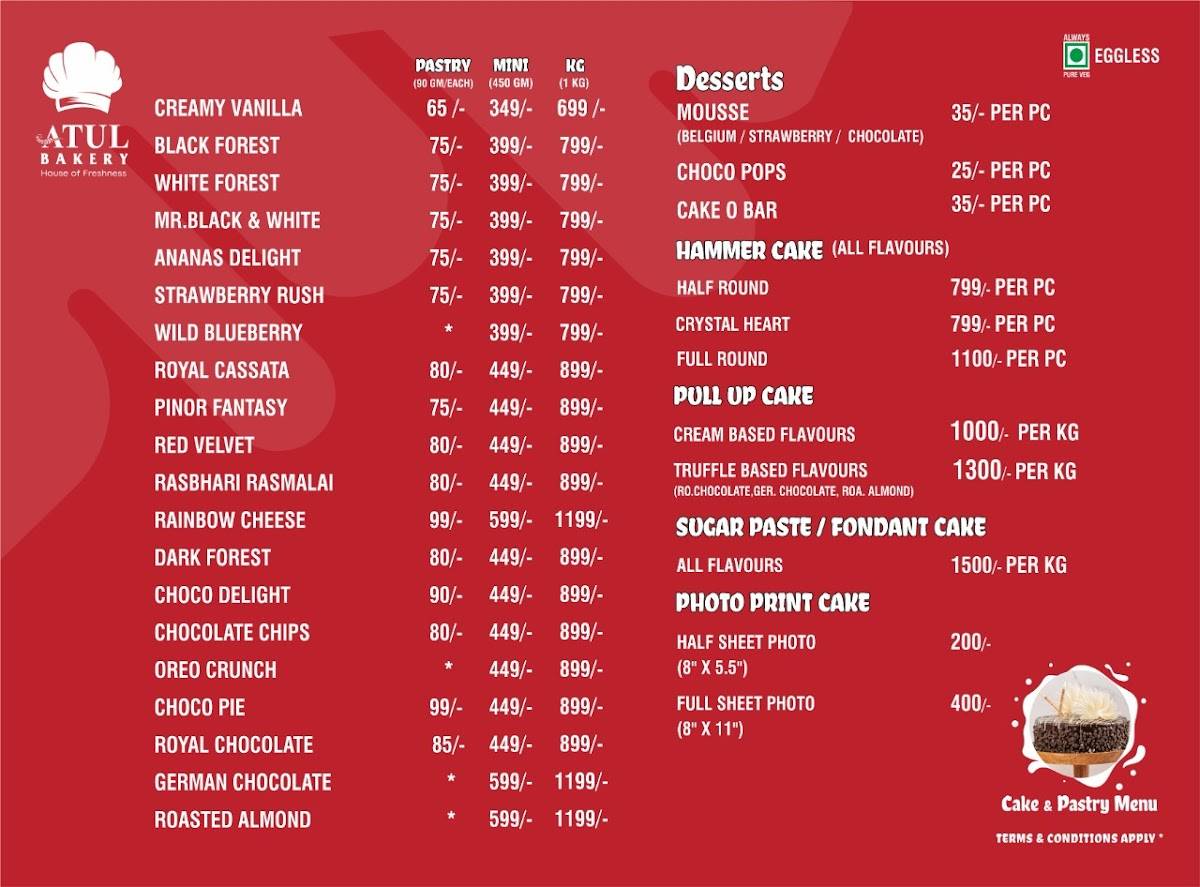 Menu at Atul Bakery Uma Char Rasta, Vadodara, Vadodara