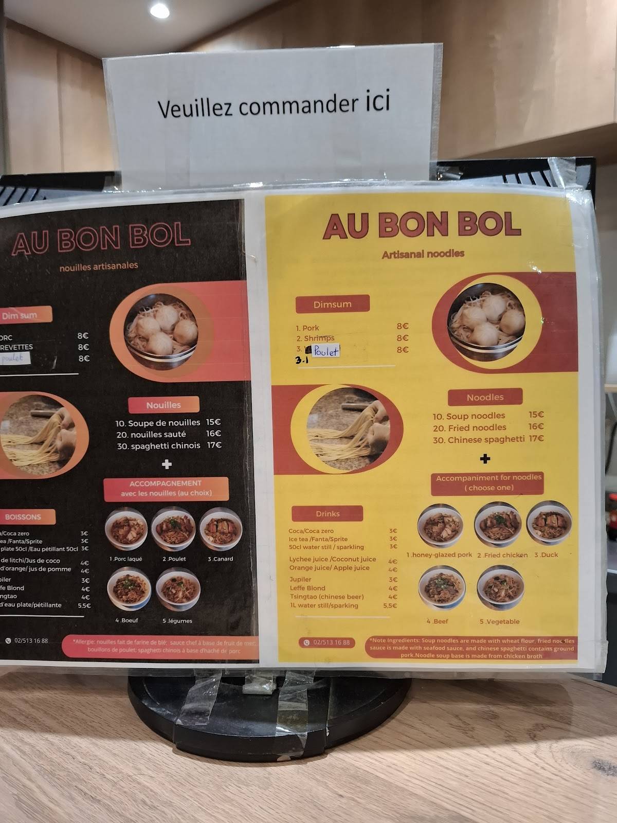 Menu au Au bon bol restaurant, Bruxelles, Rue Paul Devaux 9