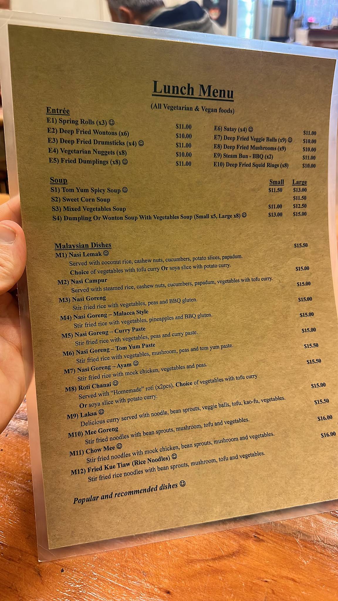 Menu at Aunty Mena's Vegetarian Restaurant & Cafe, Wellington