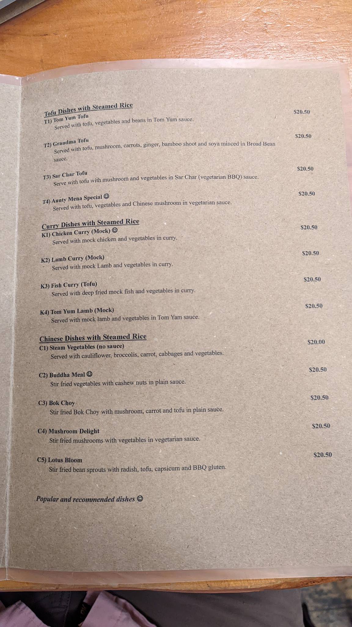 Menu at Aunty Mena's Vegetarian Restaurant & Cafe, Wellington