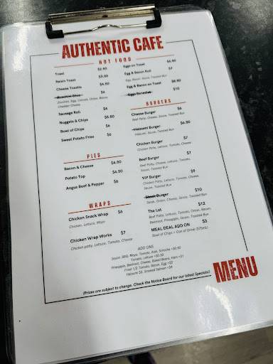 Carta de Authentic Cafe, Meadowbrook