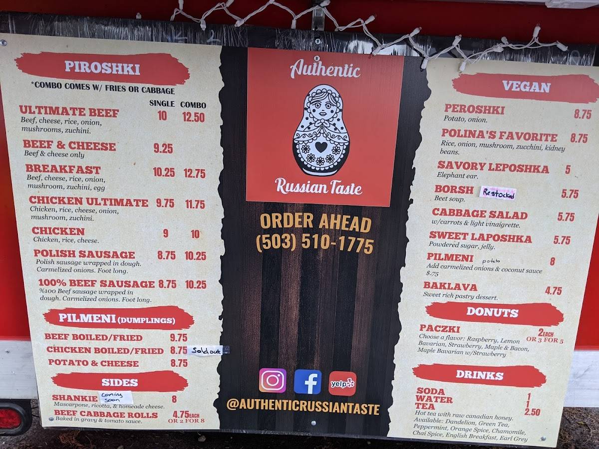 Menu at Authentic Russian Taste restaurant, Salem