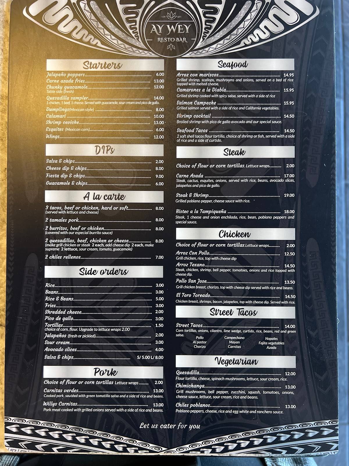 Menu at Ay Wey Resto Bar, Swainsboro