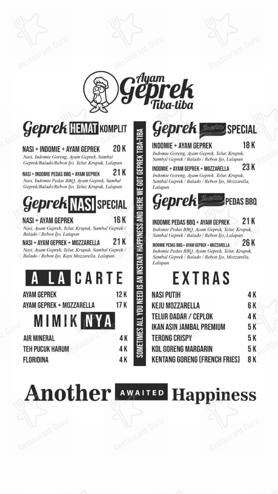 Menu at Ayam Geprek Tiba-Tiba Setiabudi. restaurant, South Jakarta, Jl ...