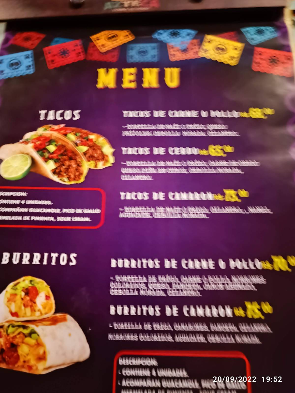 Menu at Azteca Comida Mexicana restaurant, Ponta Porã