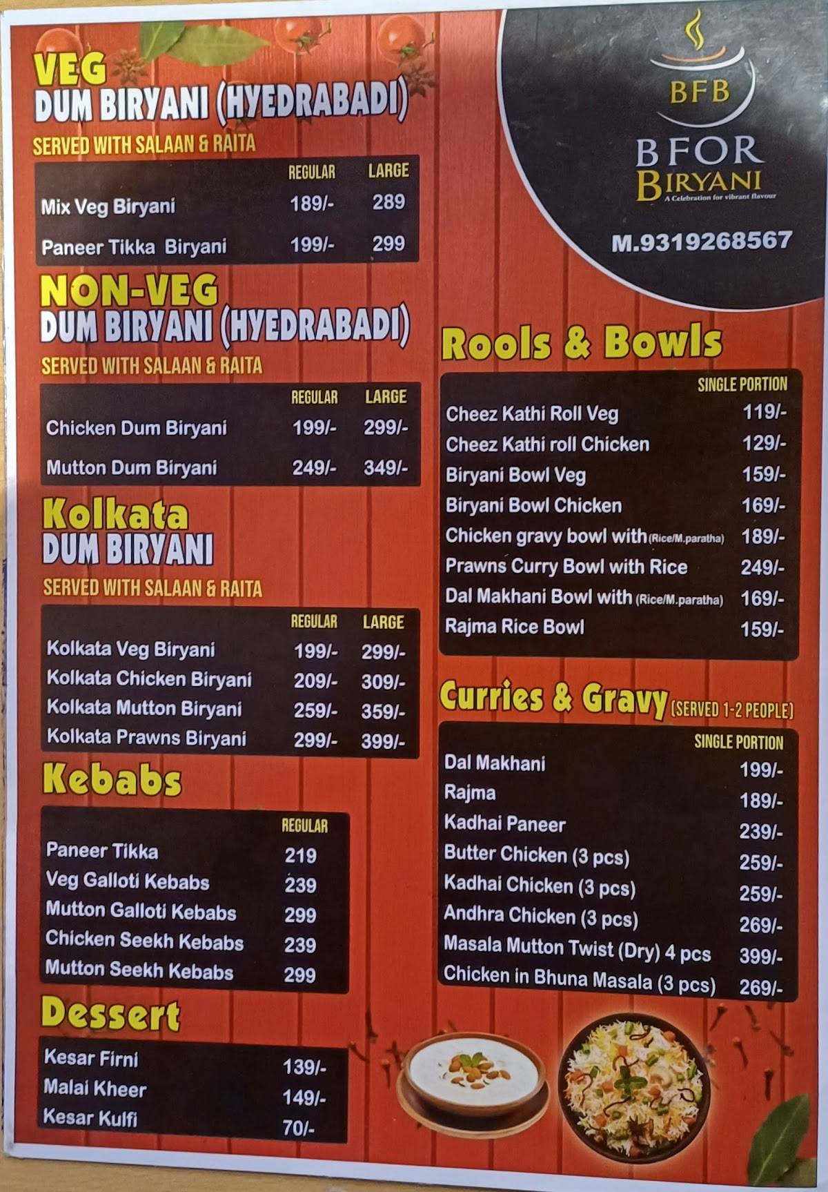 Menu at B FOR BIRYANI, Gurugram