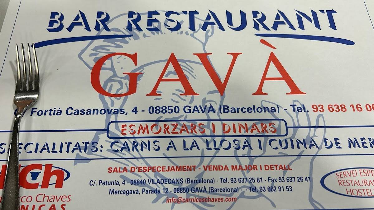 Carta de BAR GAVÀ RESTAURANTE, Gavà, Carrer de Fortià Casanovas