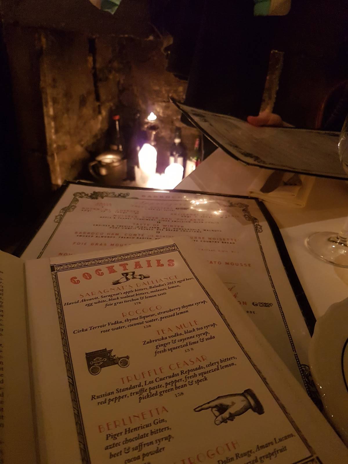Menu at BARROCO, Montréal