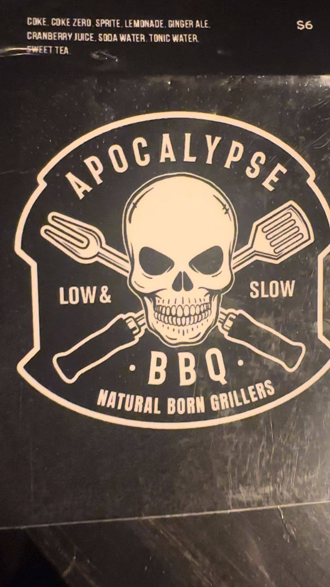 Menu at Apocalypse BBQ, Miami, SW 104th St