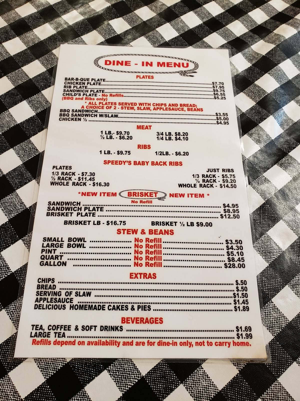 Menu at Bar H Barbecue, Franklin Springs