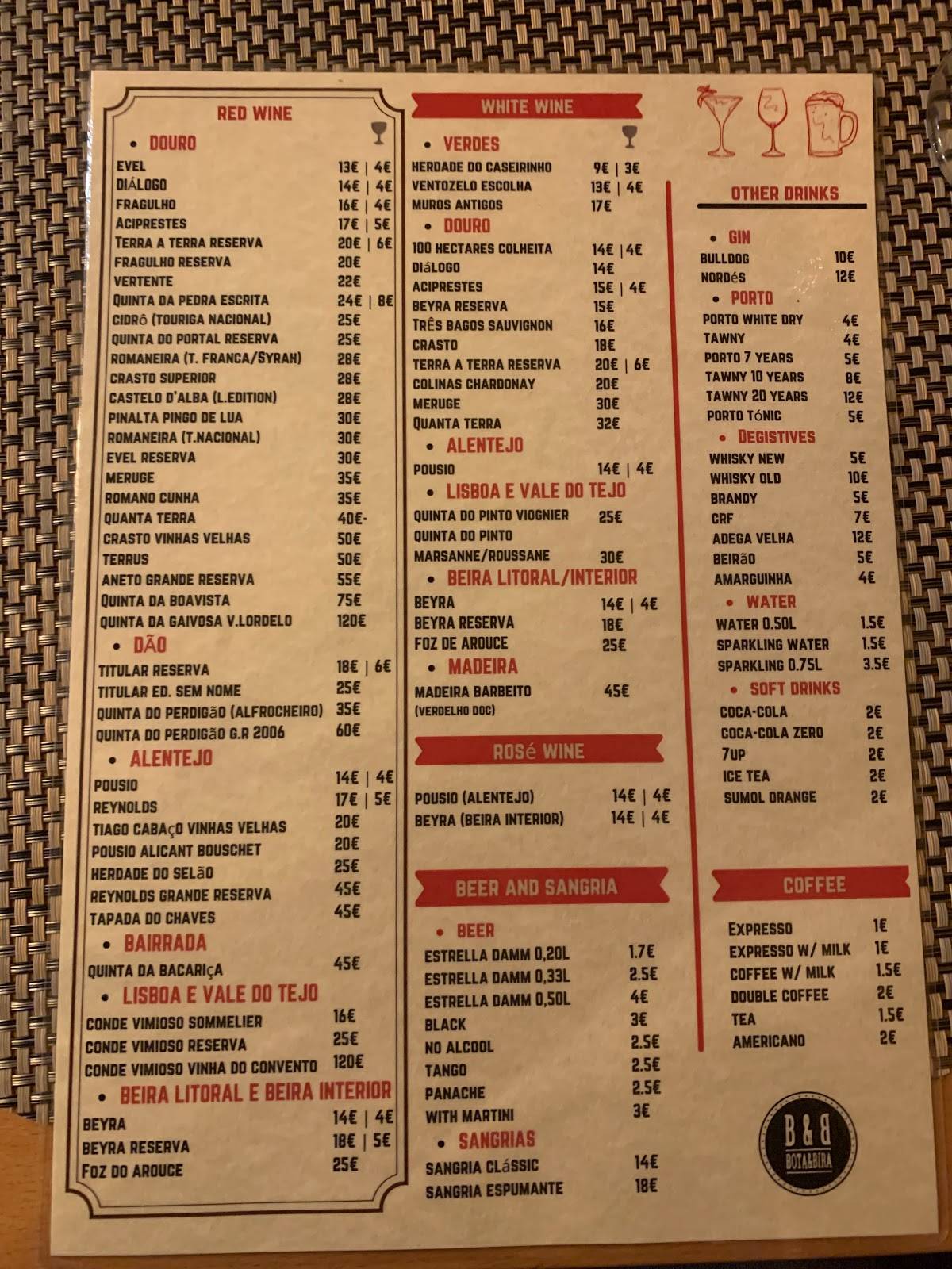 Menu at Bota&Bira BBQ, Porto