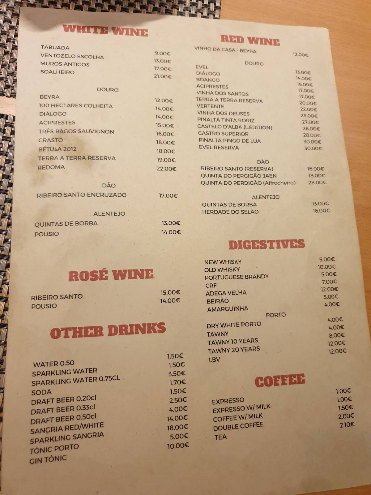 Menu at Bota&Bira BBQ, Porto