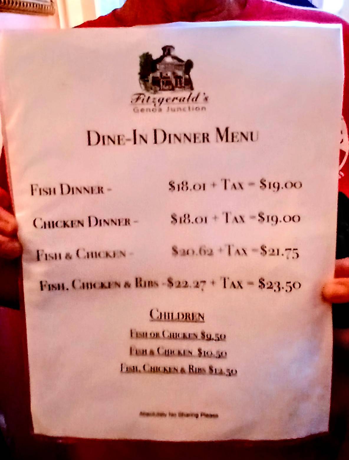 Menu at Fitzgerald's Genoa Junction BBQ, Genoa City