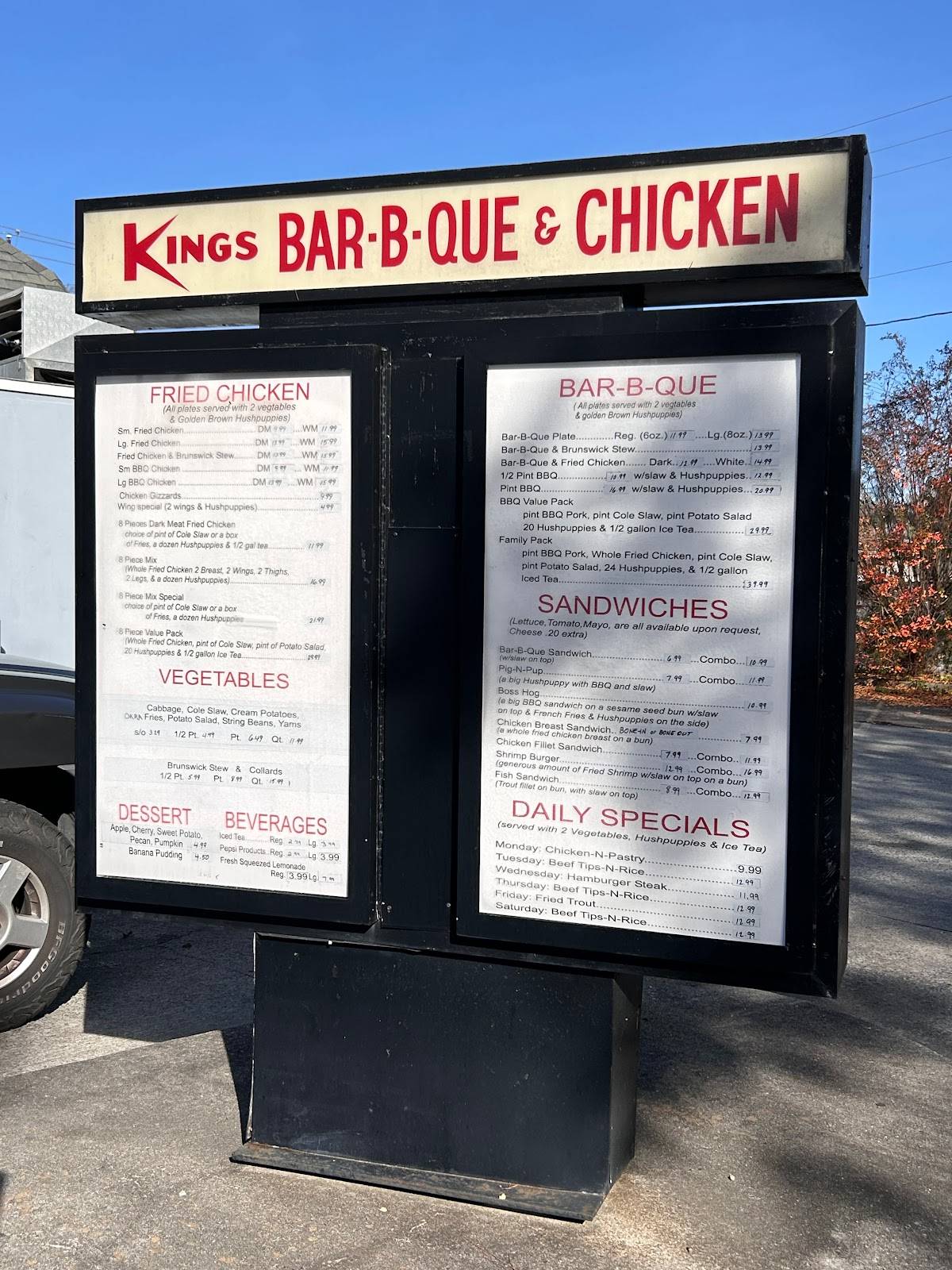 Menu at King's Restaurant, Kinston, 910 W Vernon Ave
