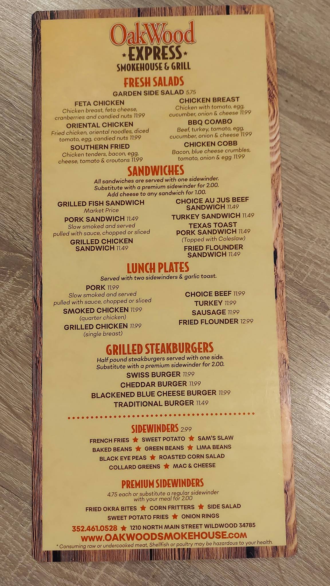 Menu at Oakwood Express Smokehouse & Grill BBQ, Wildwood